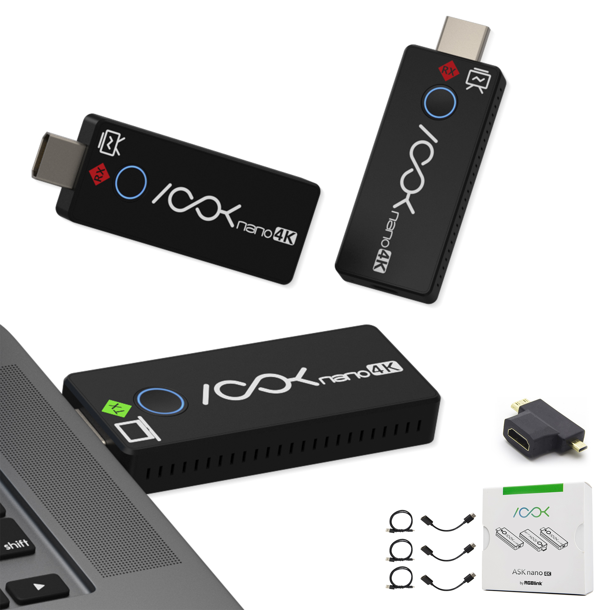 ASK Nano Wireless HDMI Transmitter & 2 Receivers 4K, Presentation Kit ...